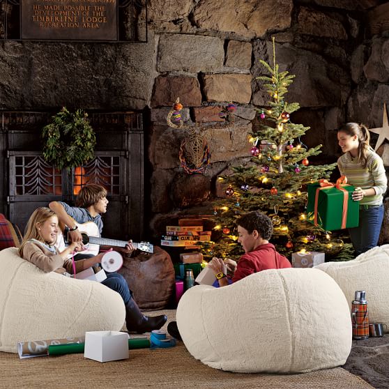 Ivory Sherpa Faux Fur Beanbag Pbteen