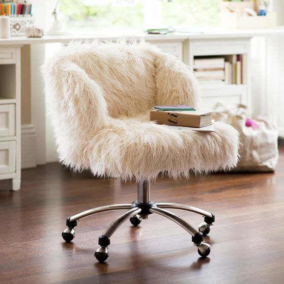 Ivory Furlicious Wingback Desk Chair | PBteen