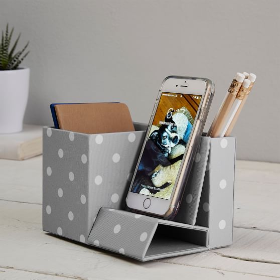 Fabric Phone Holder, Gray Dottie | PBteen