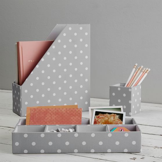 Fabric Desk Accessories Set, Gray Dottie | PBteen