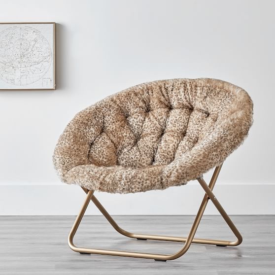Baby Leopard Faux-Fur with Gold Base Hang-A-Round Chair | PBteen