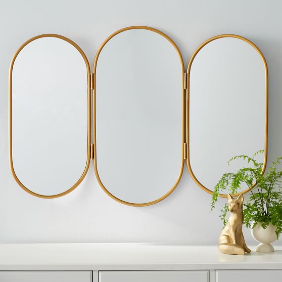 Triptych Vanity Mirror, Gold | PBteen