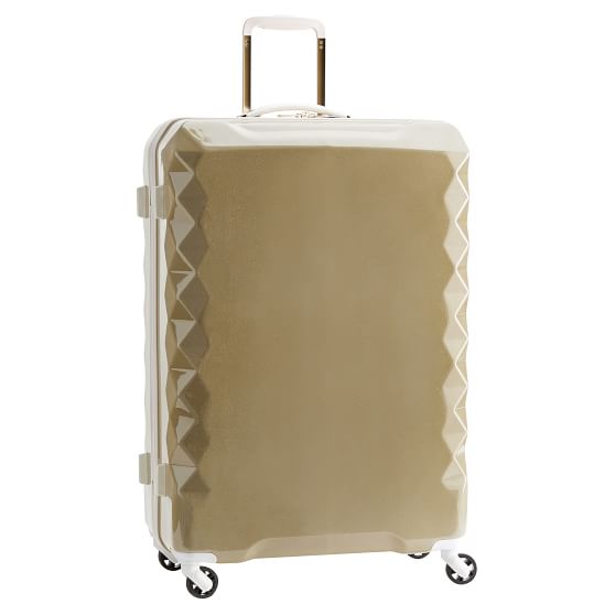 Luxe Hard-Sided Gold Glitter Checked Spinner Suitcase | Pottery Barn Teen