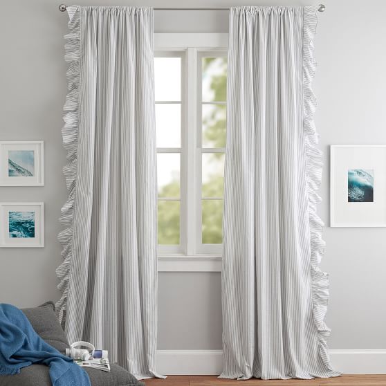 Ruffle Stripe Organic Curtain Set | Pottery Barn Teen